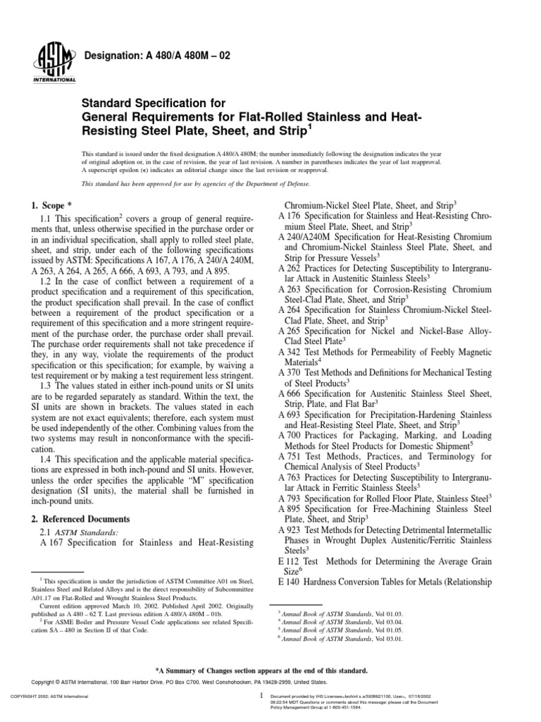 General Requirements For Flat-Rolled Stainless and Heat-Resisting Steel ...