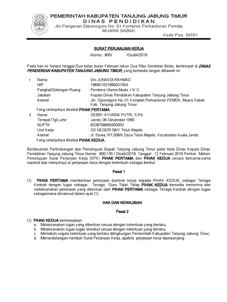 Format SPK Kontrak BOS | PDF