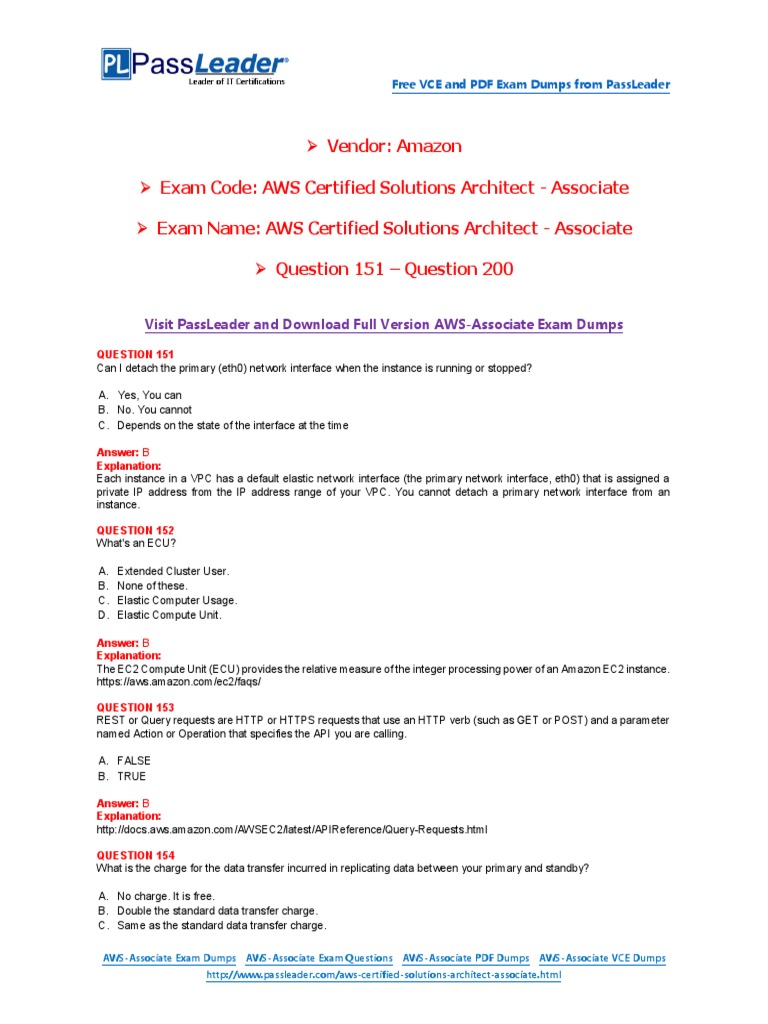 Vendor: Amazon Exam Code: AWS Certified Solutions Architect - Associate ...