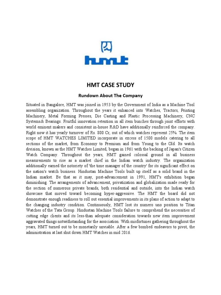 HMT Case Study: Rundown About The Company | PDF | Business