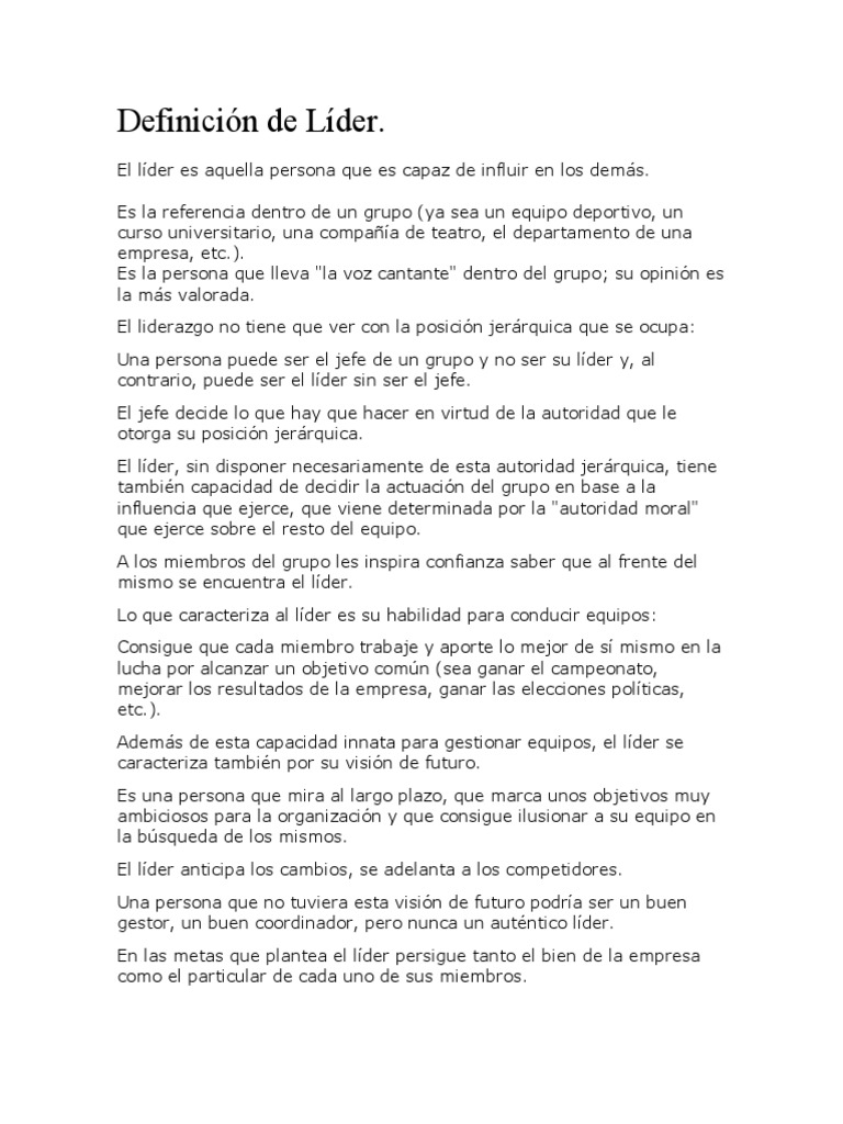 1 Definición de Lider | PDF | Liderazgo | Conceptos psicologicos