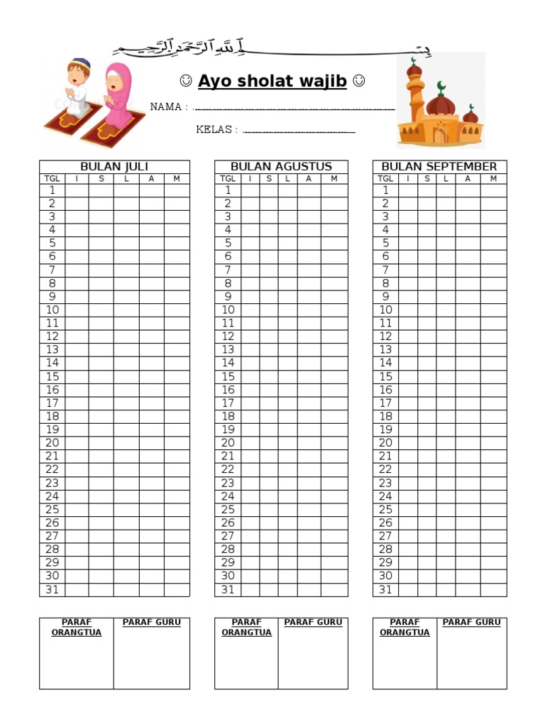 Ayo Sholat Wajib : Bulan Juli Bulan Agustus Bulan September | PDF