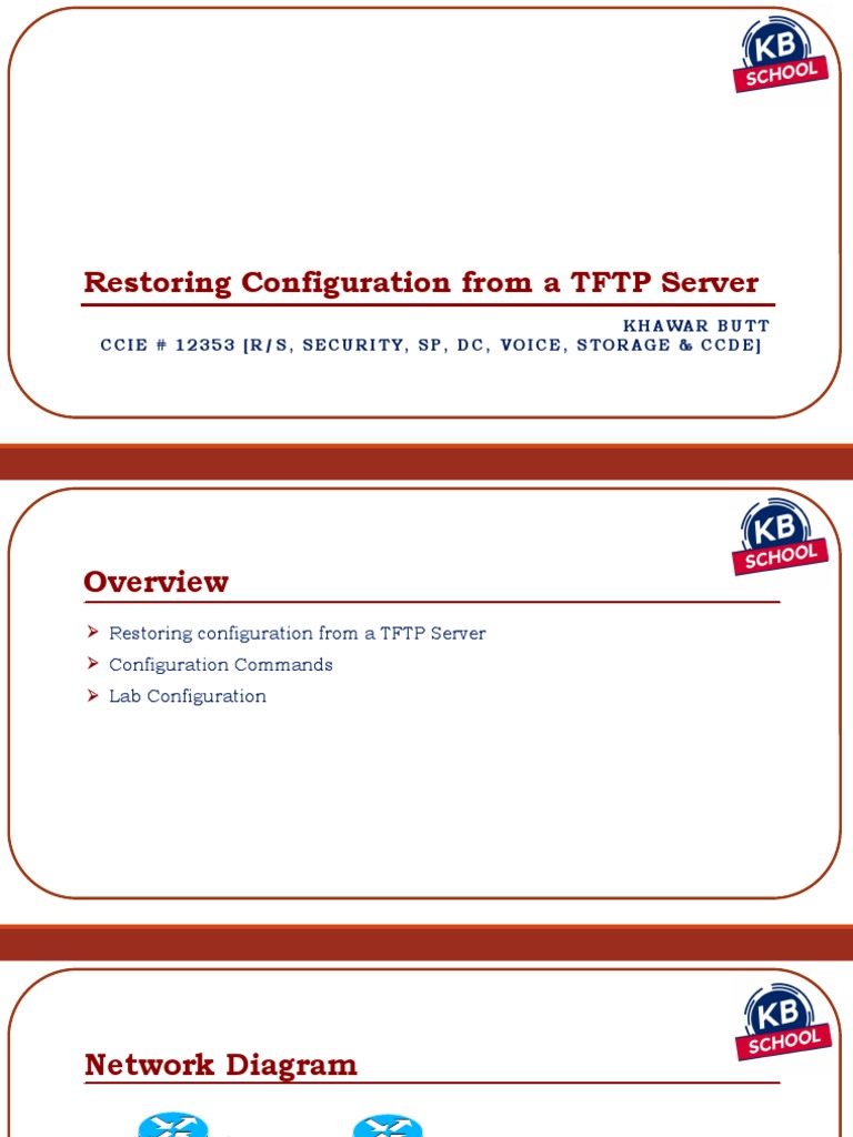 Restoring Configuration From A TFTP Server: Khawar Butt Ccie # 12353 (R/S, Security, SP, DC ...