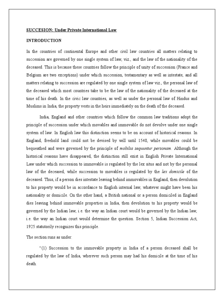 SUCCESION: Under Private International Law | PDF | Probate | Executor