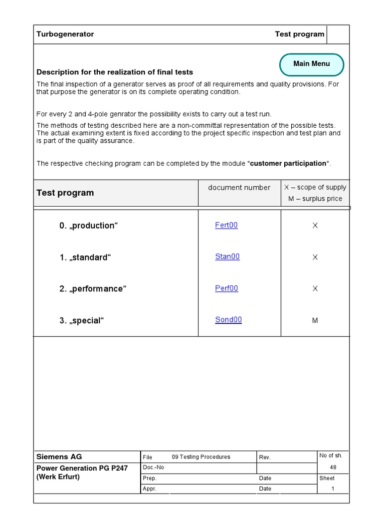 Siemens Generator Testing Procedures PDF | PDF | Electrical Resistance ...