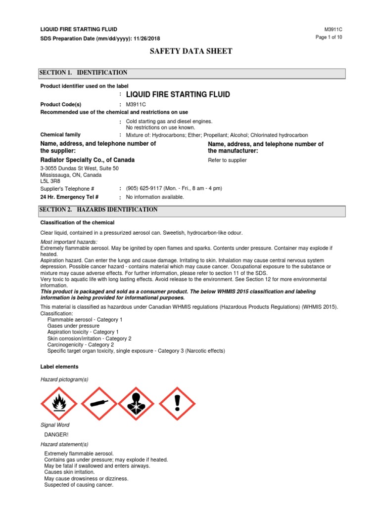 Safety Data Sheet: Liquid Fire Starting Fluid | PDF | Firefighting | Fires