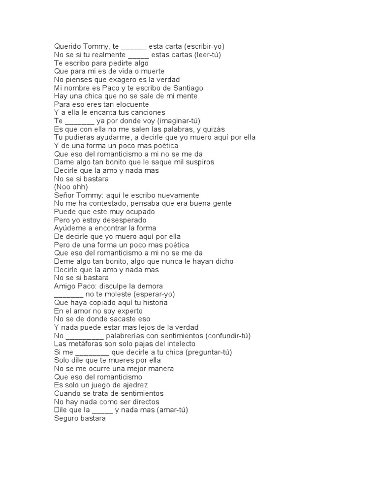 Querido Tommy-Verbos - Presente | PDF