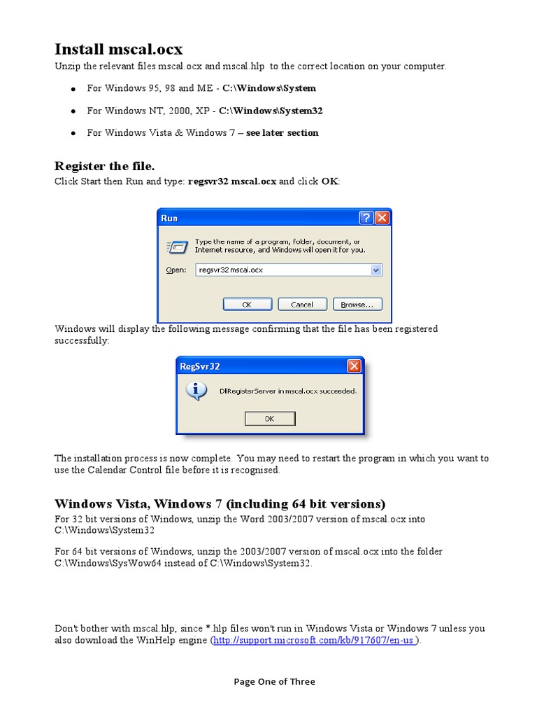 Installing mscal.ocx on Windows 10 | PDF | Technology & Engineering