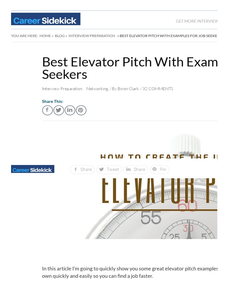 Best Elevator Pitch With Examples For Job Seekers - Career Sidekick PDF ...