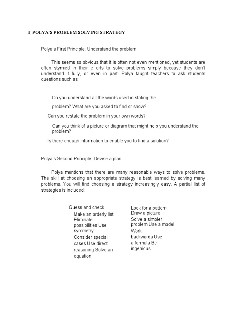 Polya'S Problem Solving Strategy | PDF | Teaching Mathematics | Cognition