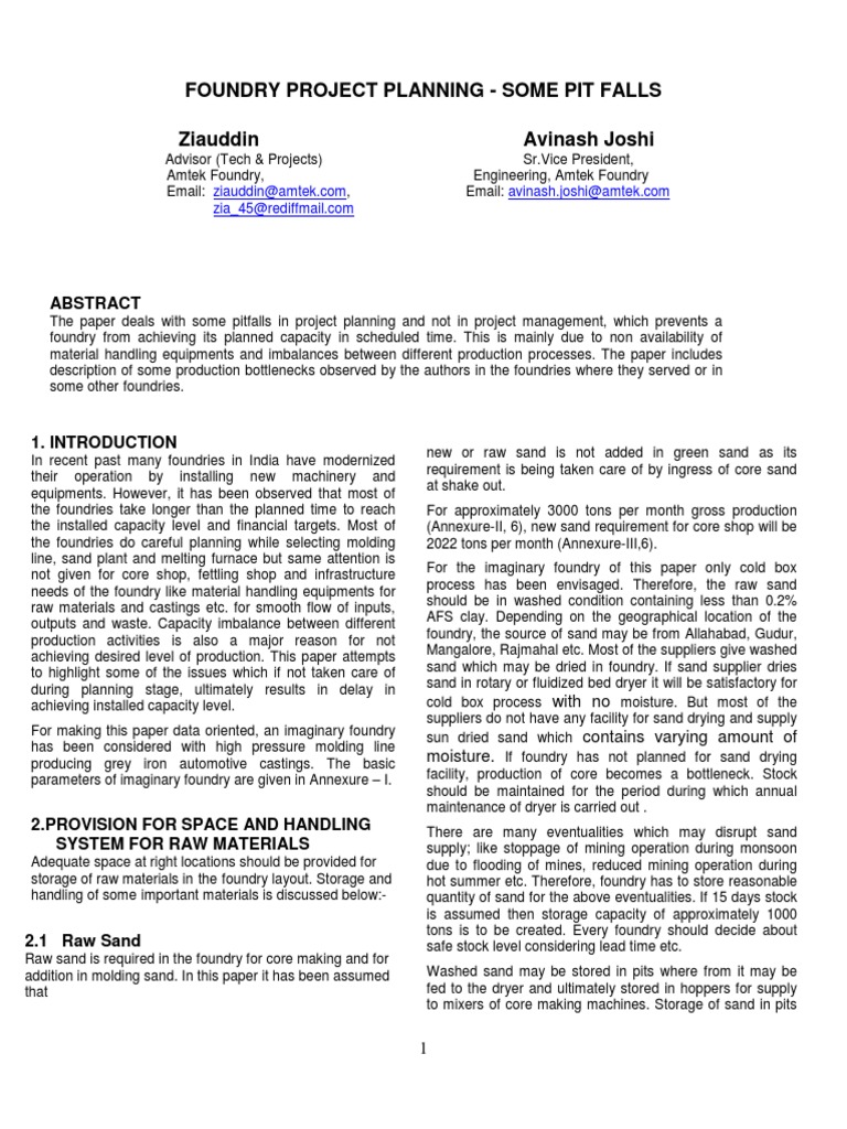 Foundry Project Planning - Some Pit Falls Ziauddin Avinash Joshi | PDF ...