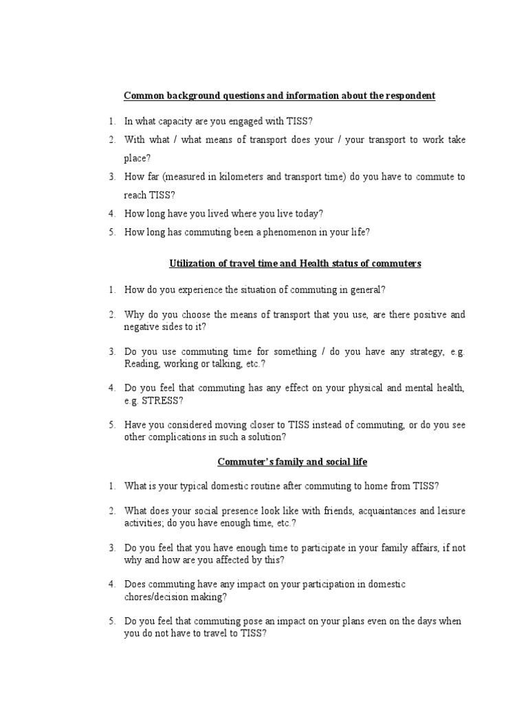 Common Background Questions and Information About The Respondent | PDF ...