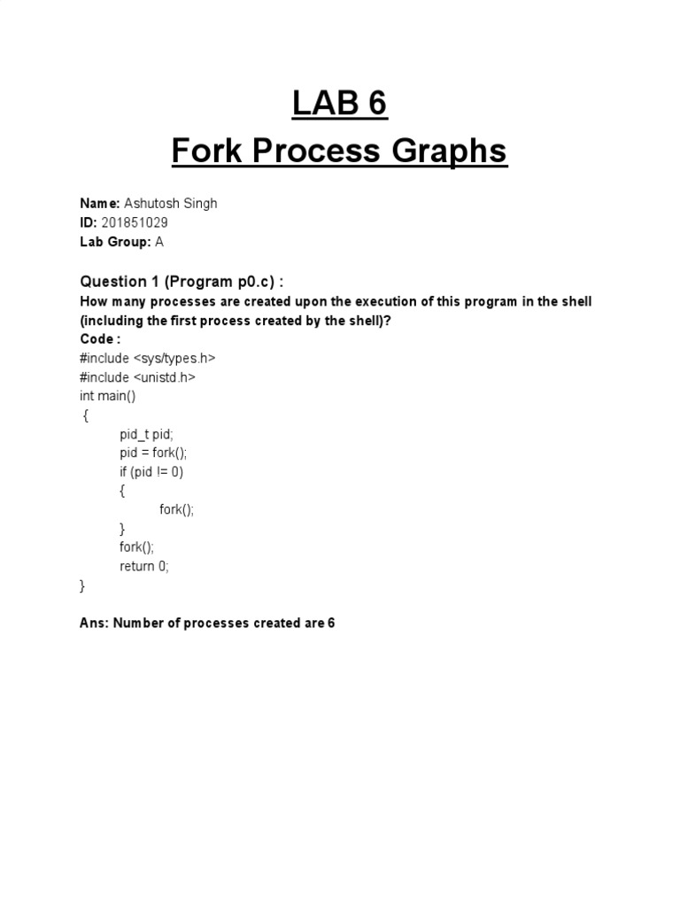Lab 6 Fork Process Graphs: Question 1 (Program p0.c) | Download Free ...