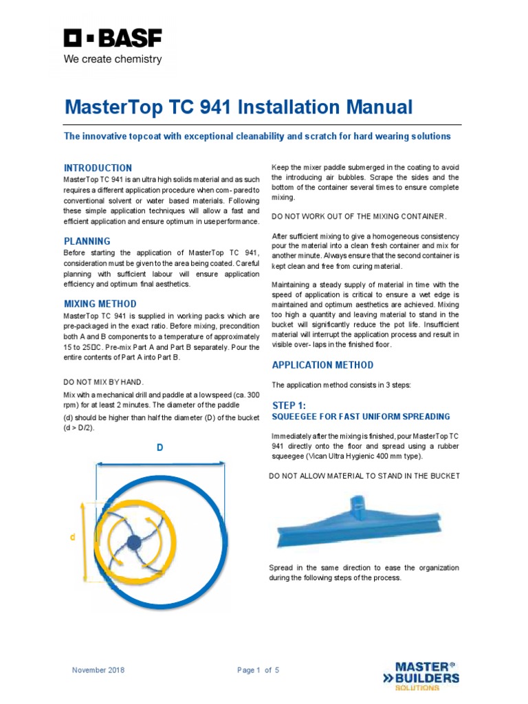 Basf Mastertop tc941 Installation | PDF | Epoxy | Materials
