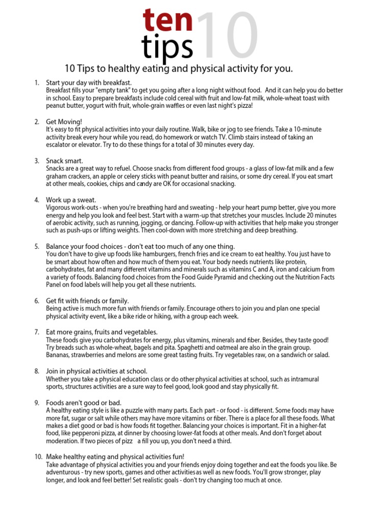 10 Tips To Healthy Eating and Physical Activity For You | PDF | Foods ...