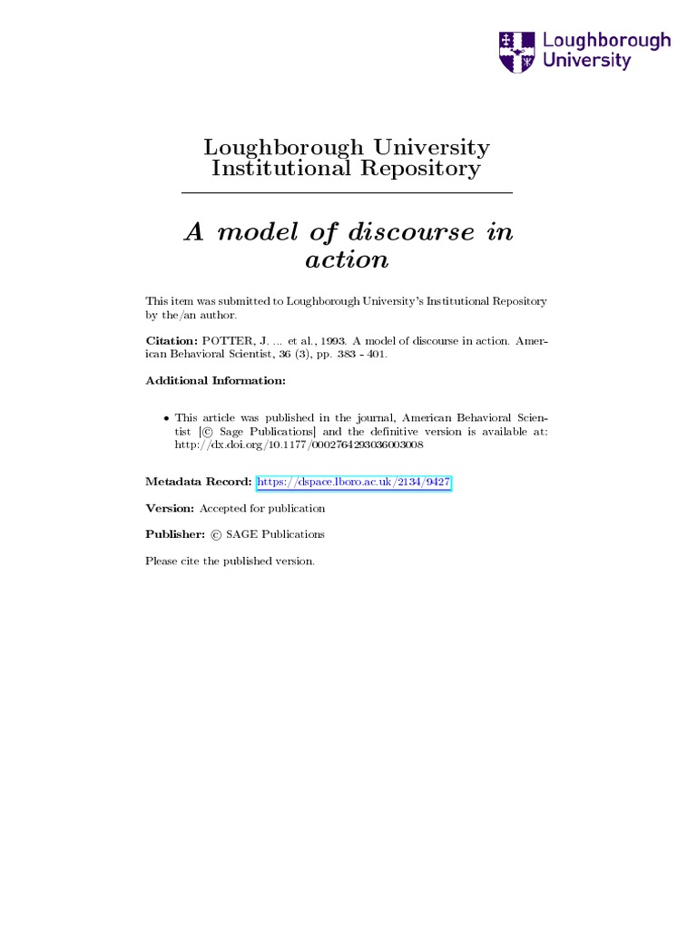 Potter Et Al - A Model of Discourse in Action ABS 1993 | PDF ...