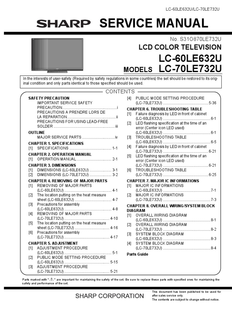 Service Manual: LC-60LE632U LC-70LE732U | PDF | Hdmi | Soldering