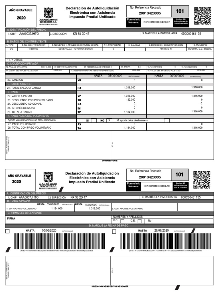 Recibo Impuesto Predial 2020 | PDF | Finanzas del gobierno | Impuestos