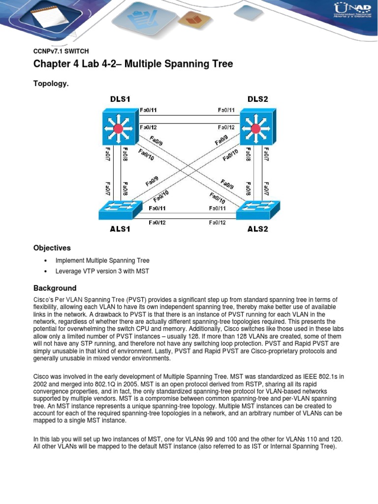 Chapter 4 Lab 4-2 - Multiple Spanning Tree: Topology | PDF | Physical Layer Protocols ...