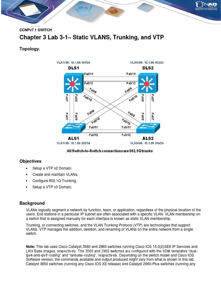 CCNPv7.1 SWITCH Lab3-1 VLAN-TRUNK-VTP STUDENT PDF | Download Free PDF | Network Switch ...