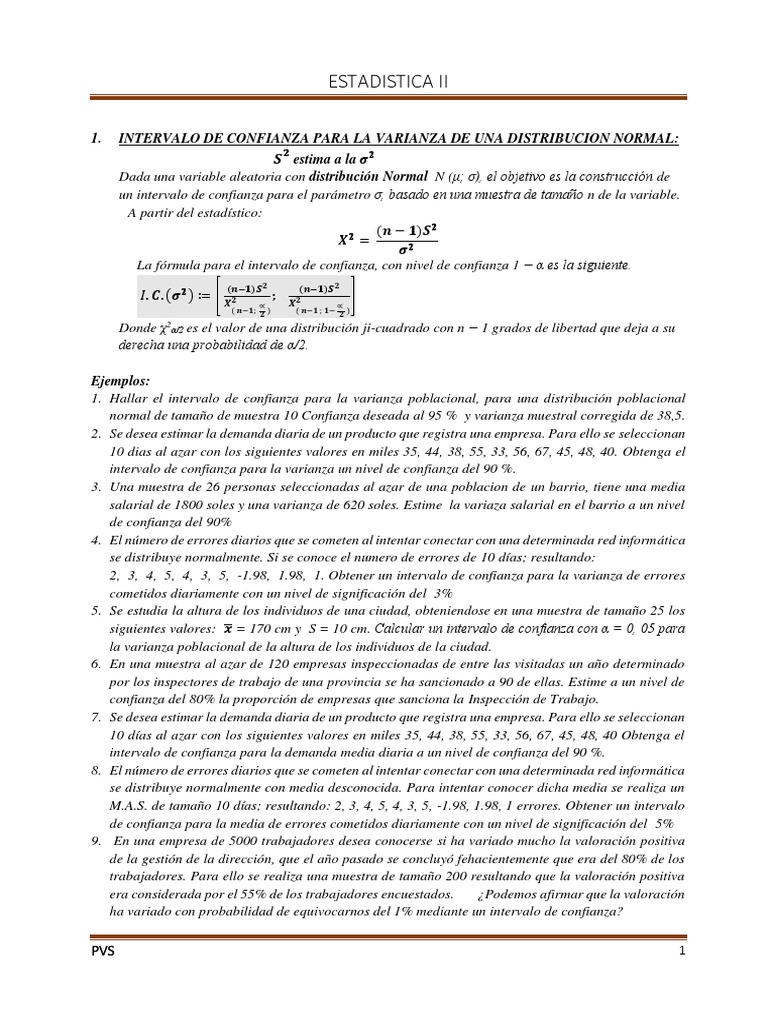 INTERVALOS DE CONFIANZA Varianza | PDF | Intervalo de confianza | Muestreo (Estadísticas)