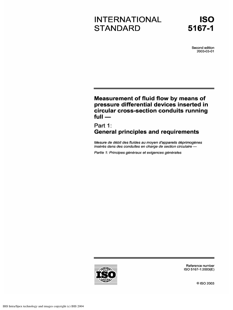 ISO 5167 1 Measurement of Fluid Flow by Means of Pressure Differential ...
