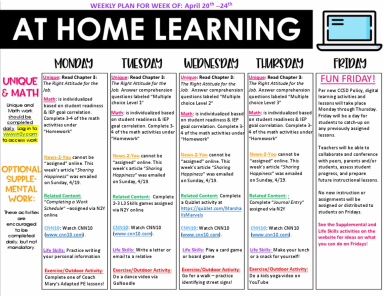 Weekly Plan For Week of 4 | PDF | Individualized Education Program ...