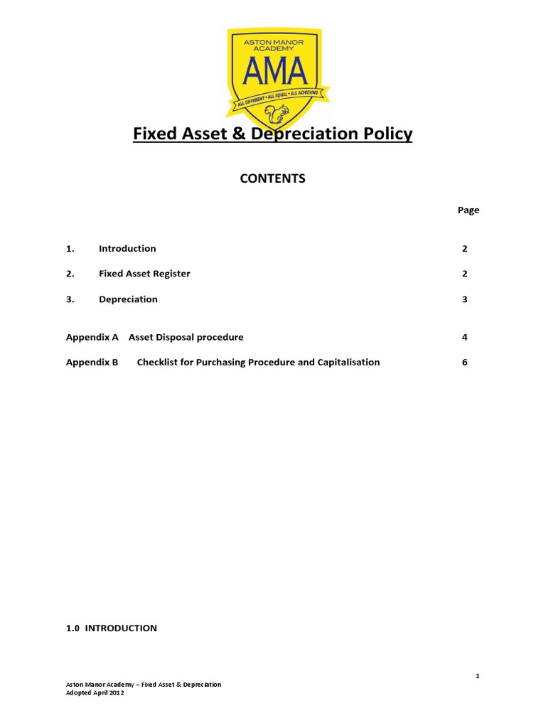 AMA Fixed Asset Depreciation Policy | PDF | Fixed Asset | Depreciation