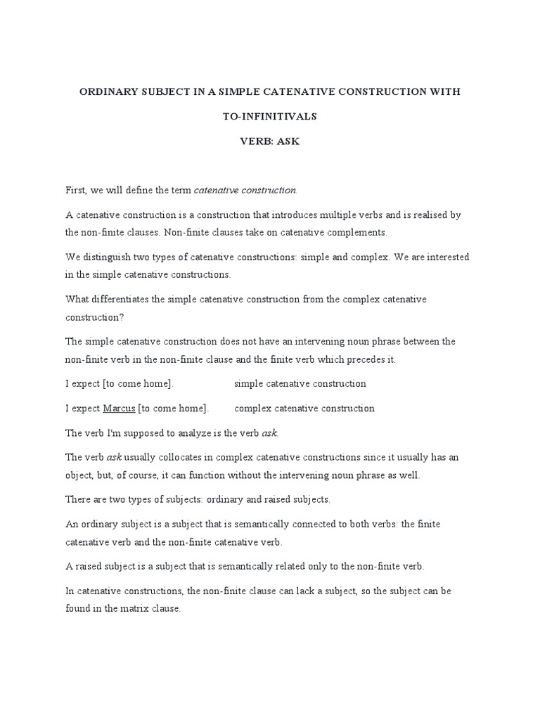 Ordinary Subject in A Simple Catenative Construction With To ...