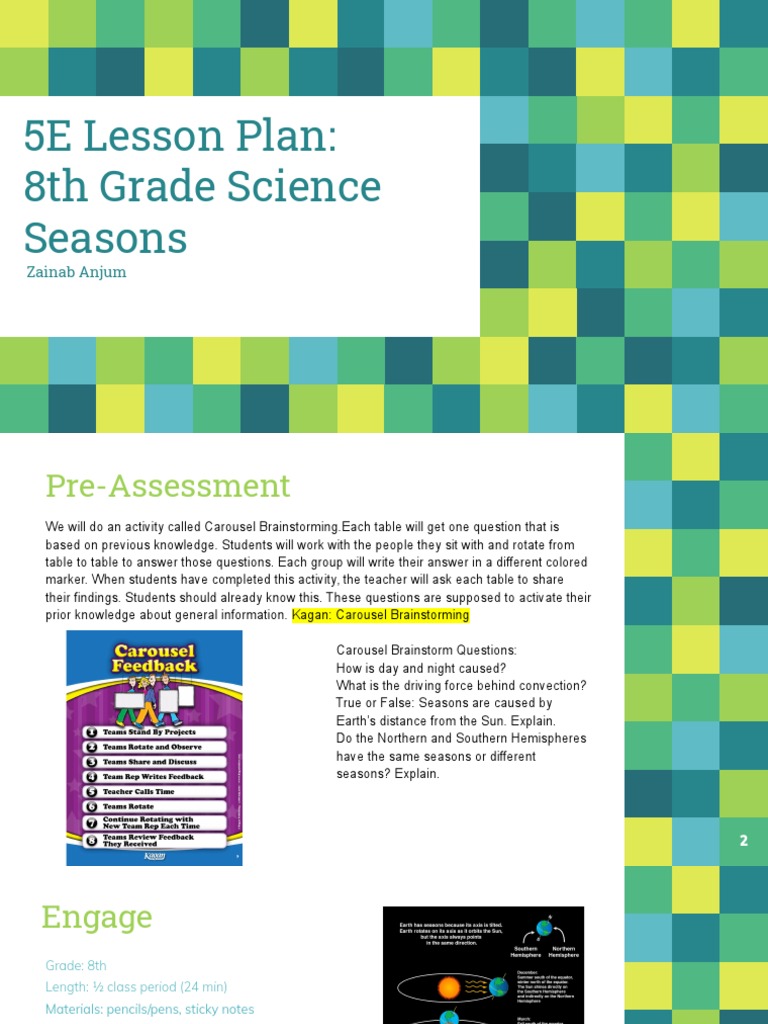 5E Lesson Plan: 8th Grade Science Seasons: Zainab Anjum | PDF | Earth ...