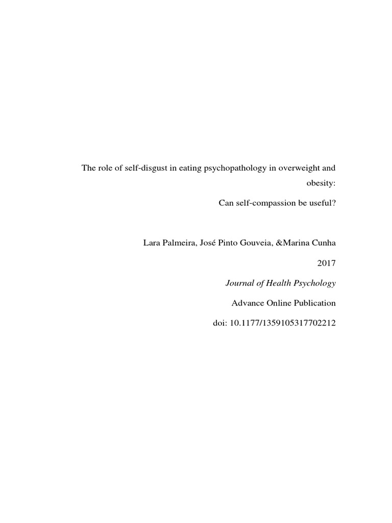 The Role of Self-Disgust in Eating Psychopathology in Overweight and ...