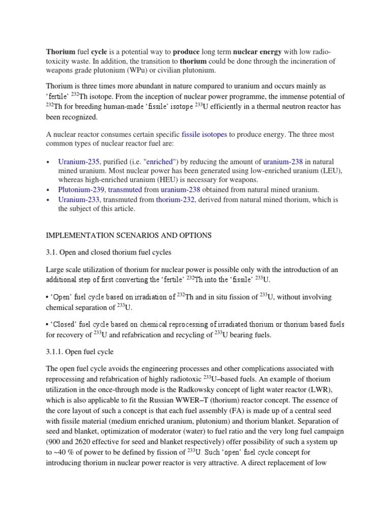 Thorium Cycle | PDF | Nuclear Reactor | Nuclear Fuel