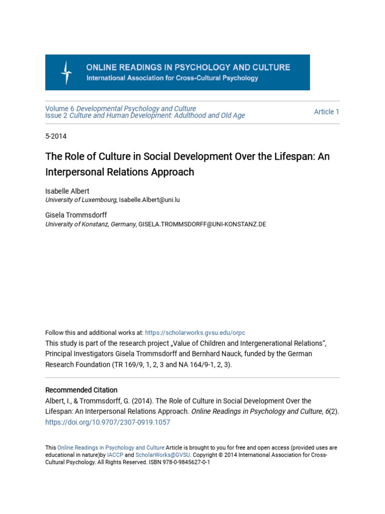 The Role of Culture in Social Development Over The Lifespan | PDF ...