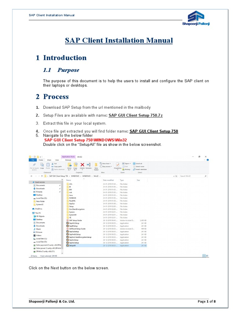 SAP Client Installation Manual: 1.1 Purpose | PDF | Screenshot | Graphical User Interfaces