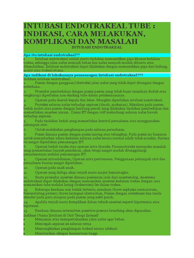 Intubasi Endotrakeal Tube | PDF