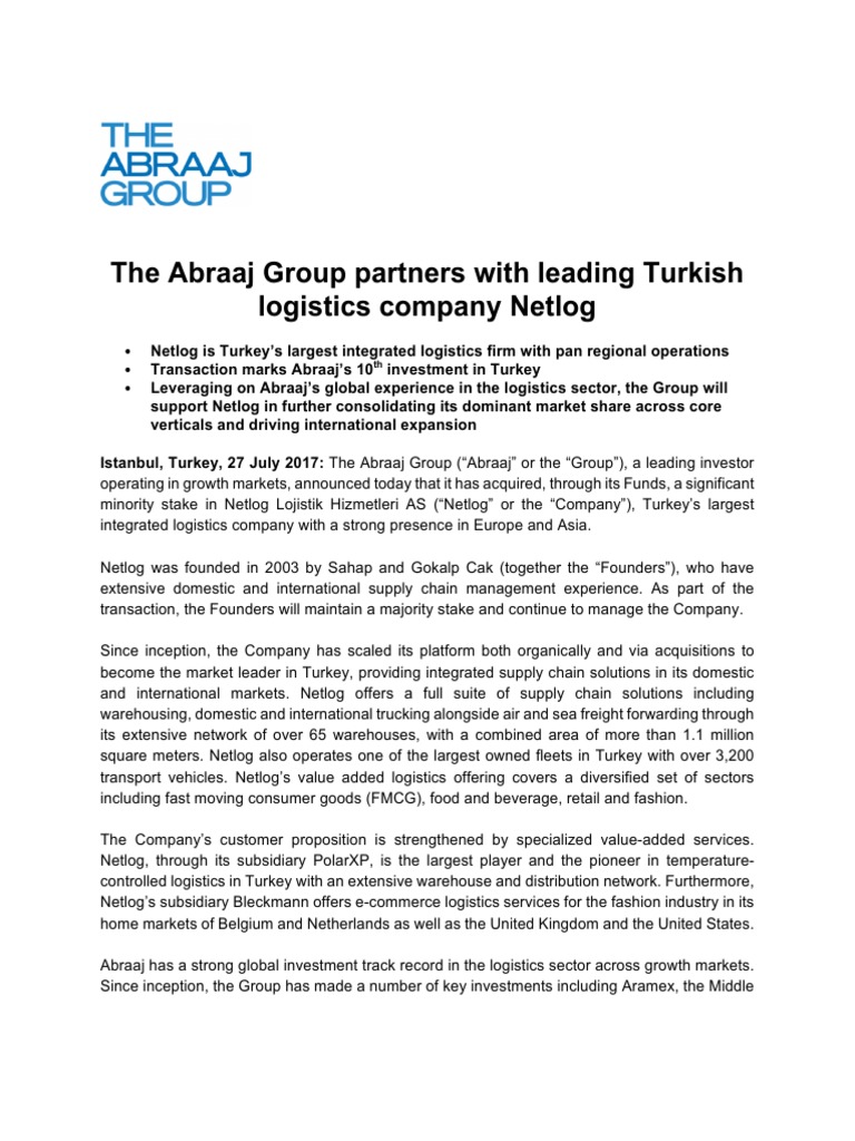 Abraaj Acquires Stake in Netlog Logistics | PDF | Economies | Business