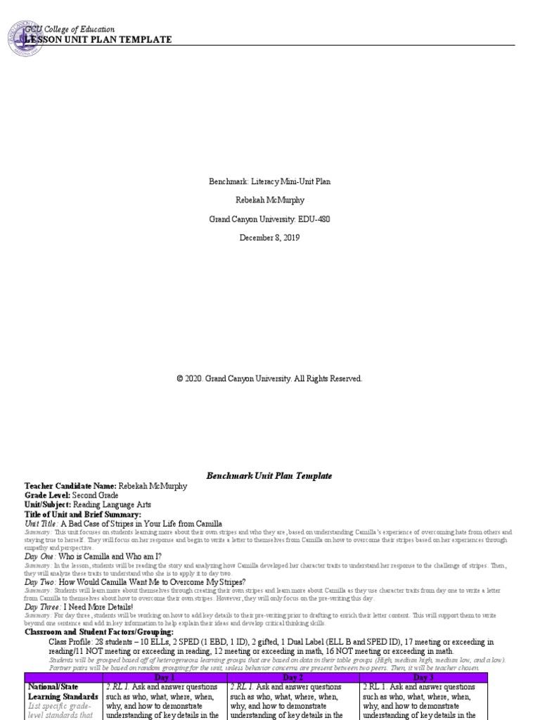 Benchmark Unit Plan Mcmurphyr Edu480 | PDF | Vocabulary | Behavior ...