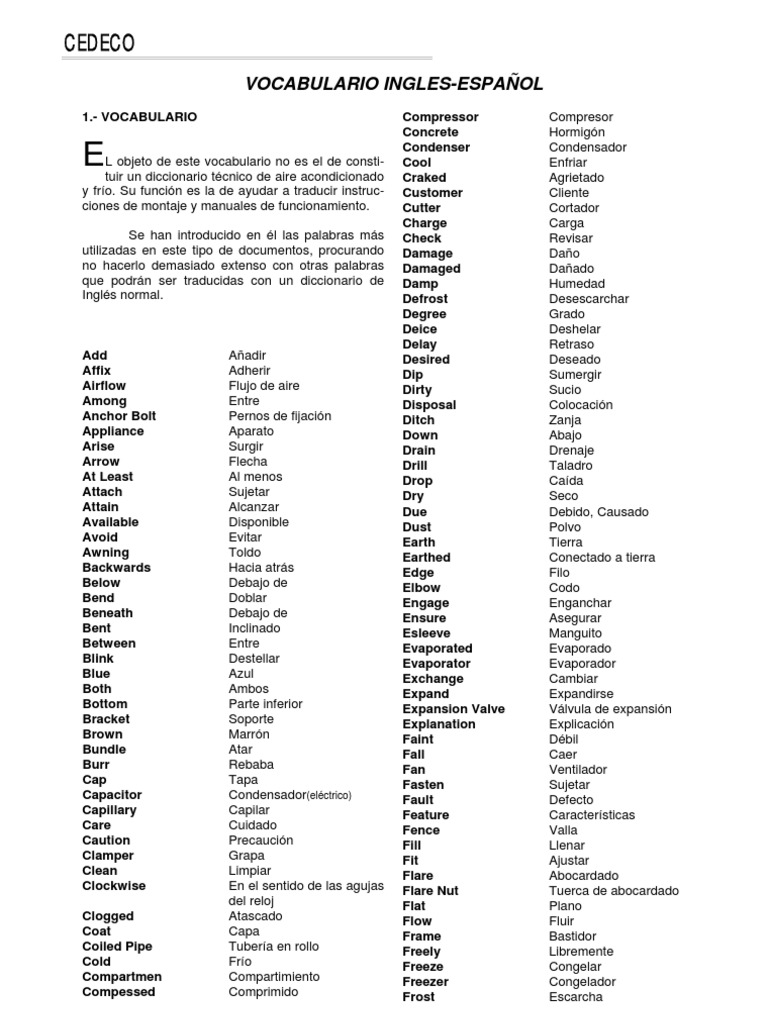 Vocabulario Técnico Inglés-español | Herramientas | Ingeniería mecánica