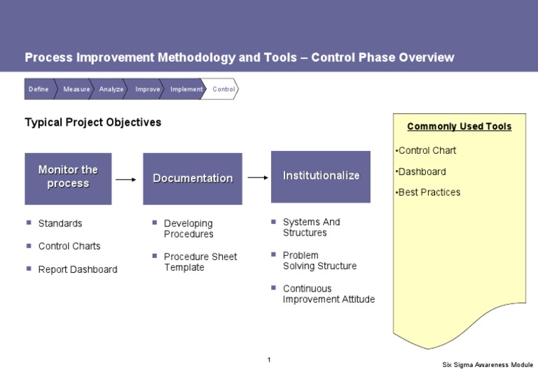 Process Improvement Methodology and Tools - Control Phase Overview | PDF
