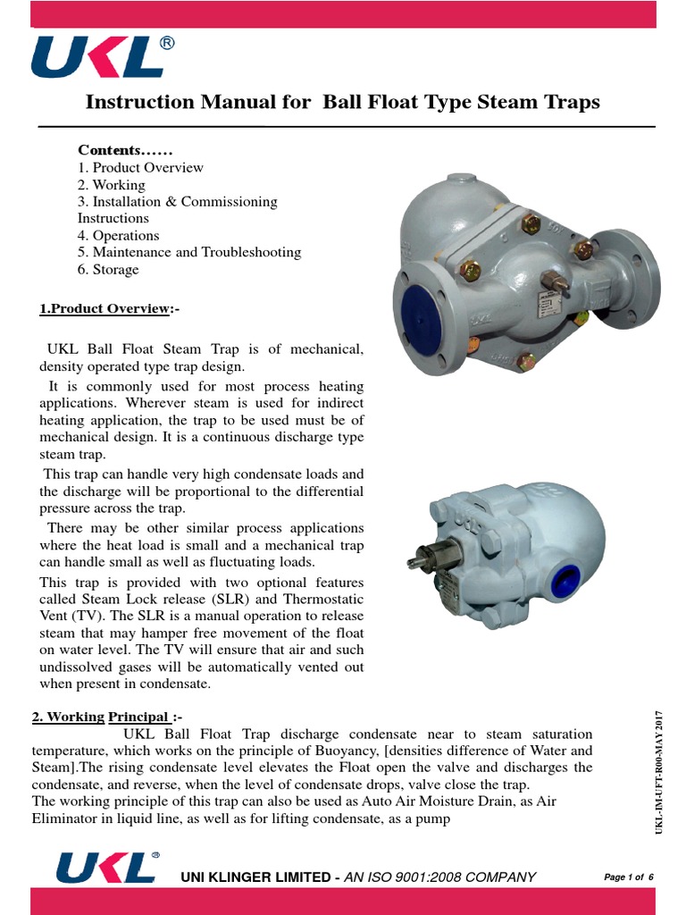 Instruction Manual Ball Float Trap UFT PDF | PDF | Valve | Screw