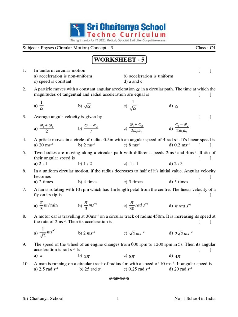 C4 Phy Circular Motion Worksheet - 5 (Con-3) | PDF | Acceleration | Speed