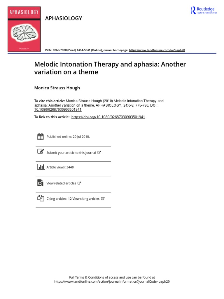 Melodic Intonation Therapy and Aphasia Another Variation On A Theme PDF ...