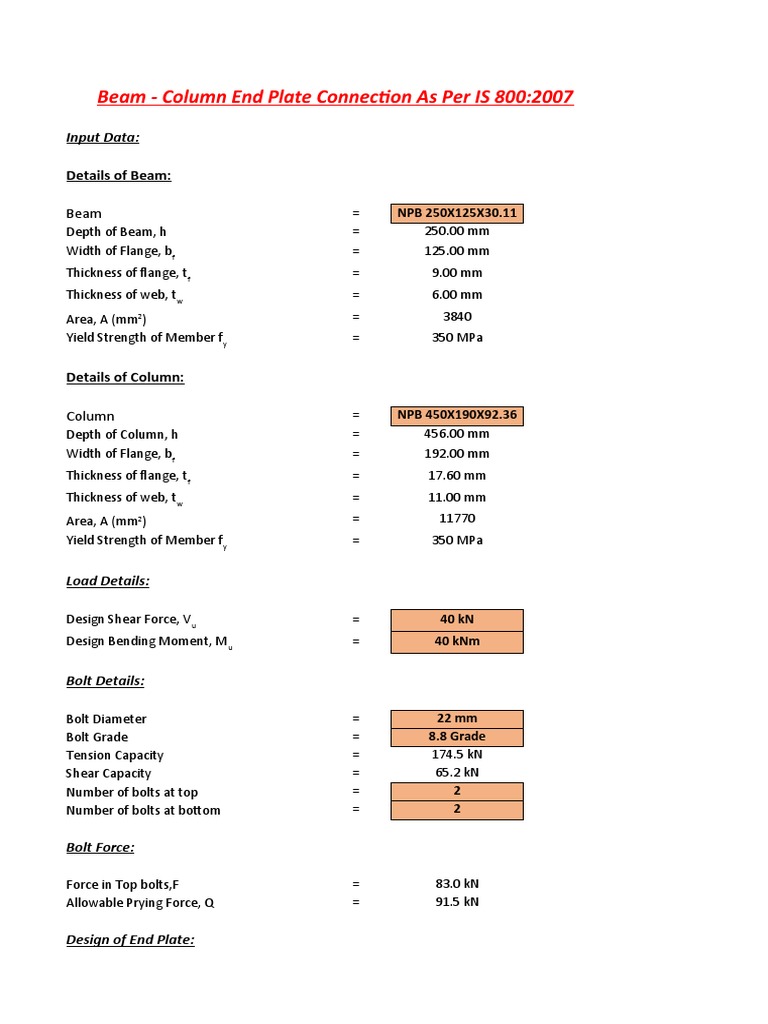 Beam To Column End Plate Connection | PDF | Screw | Beam (Structure)