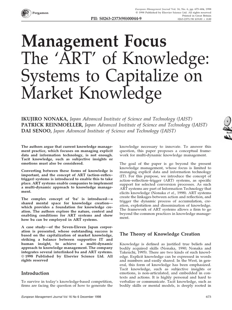 The ART' of Knowledge: Systems To Capitalize On Market Knowledge | PDF ...