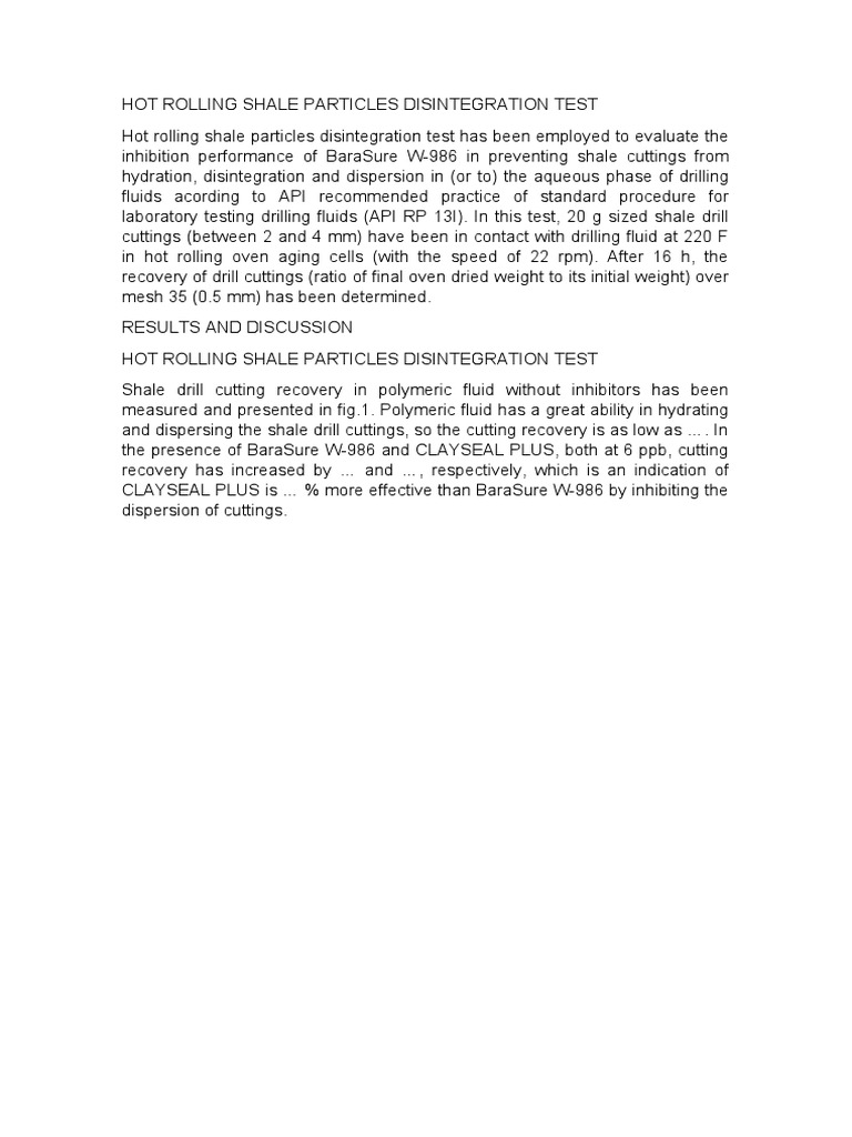 BaraSure W-986 Shale Disintegration Test | PDF | Home & Garden ...