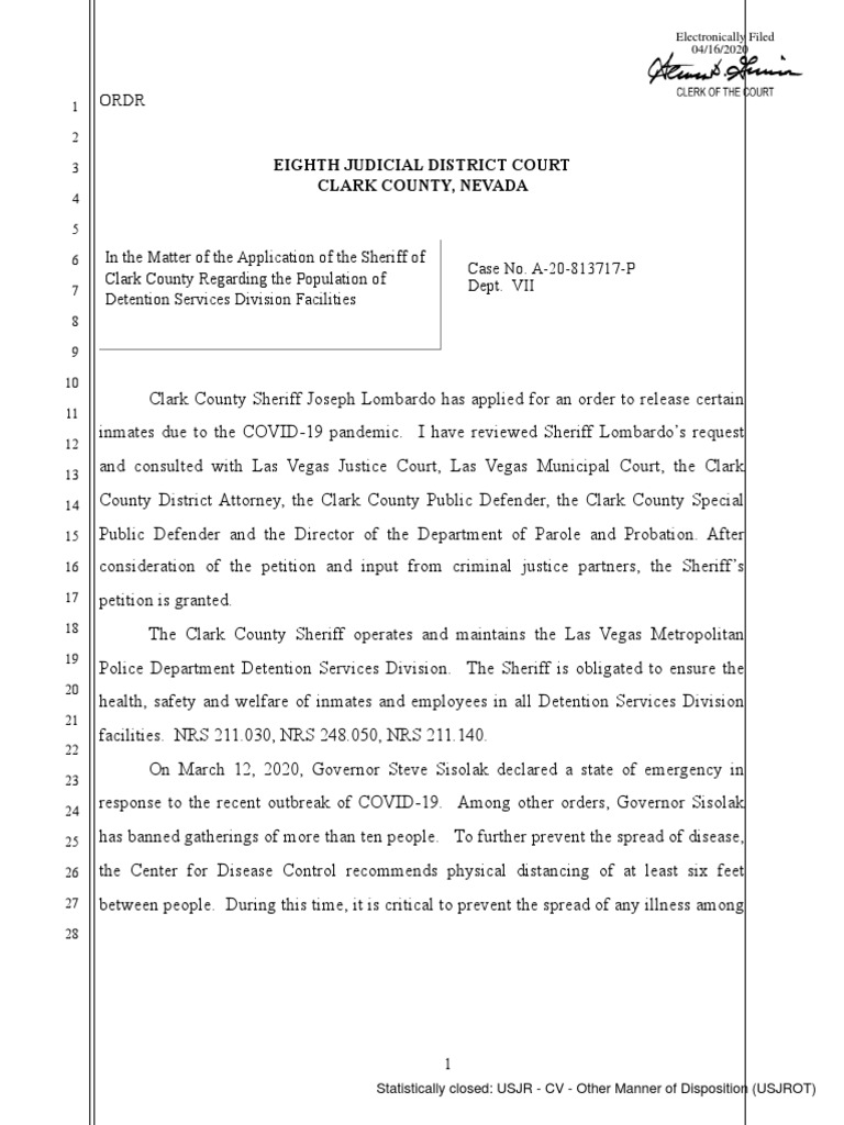 Clark County Jail Inmate Release Order | PDF | Prison | Sheriff