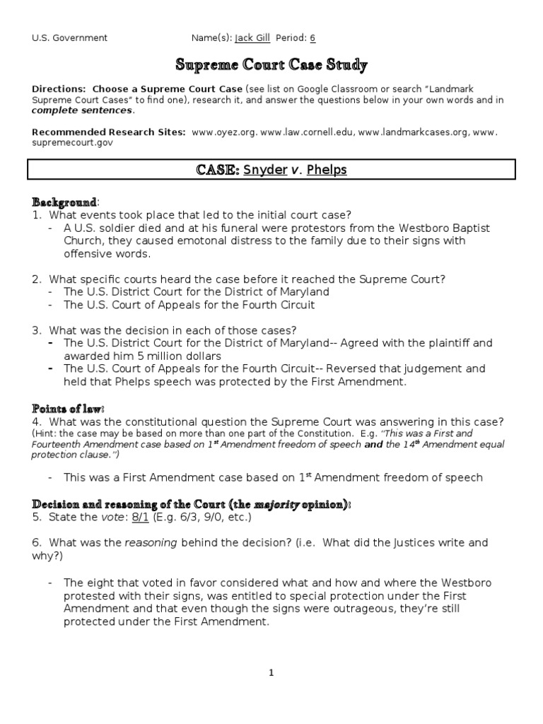 Supreme Court Case Study | PDF | First Amendment To The United States ...