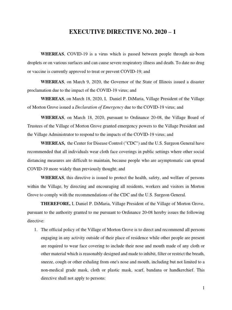 Executive Directive No. 2020 - 1 | PDF | Public Health | Health Sciences