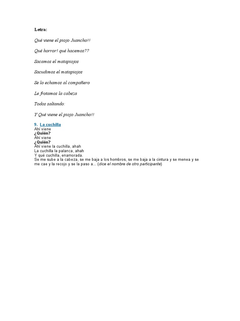 Letra de "El Piojo Juancho" | PDF