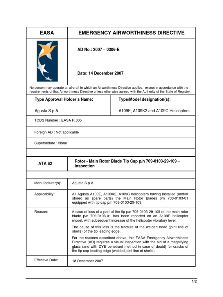 Easa Emergency Airworthiness Directive: AD No.: 2007 - 0306-E | PDF ...